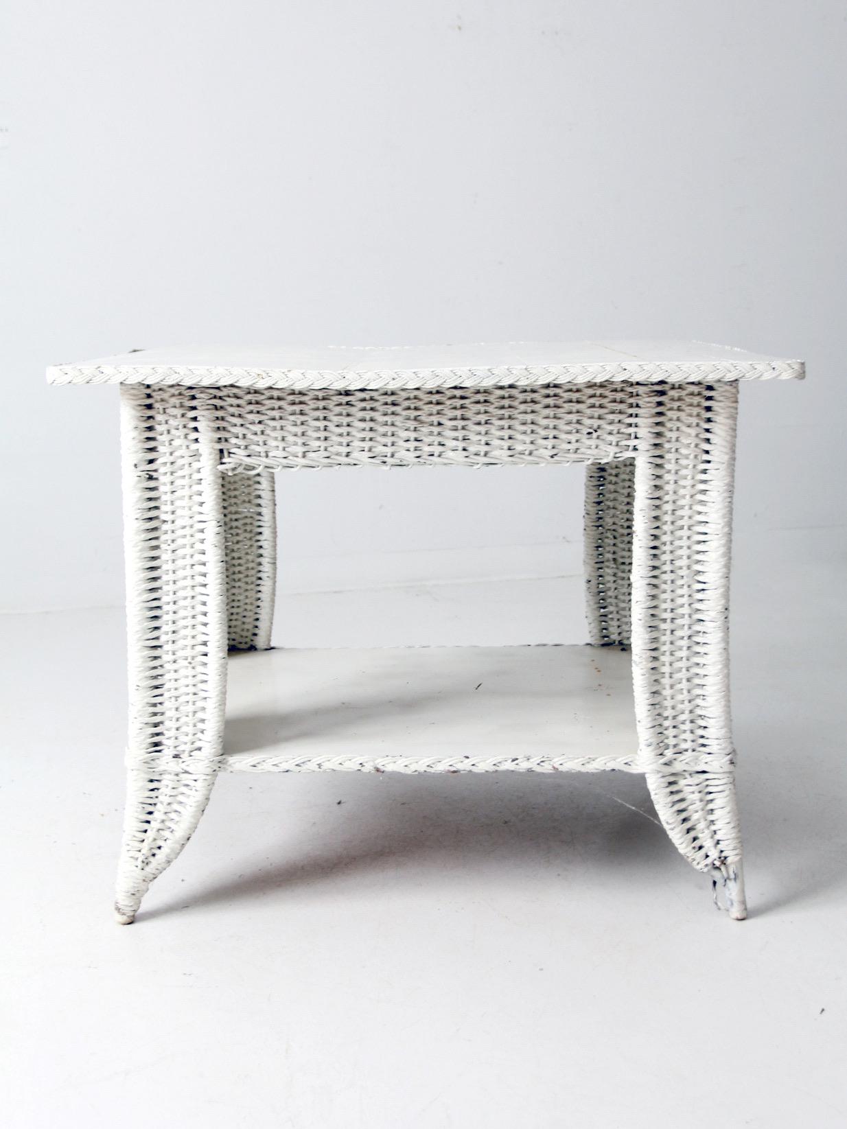 Antique White Wicker Library Table - Etsy