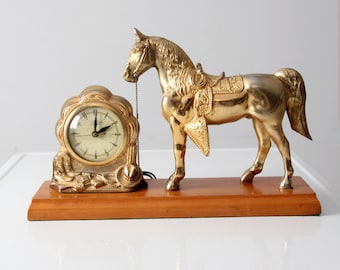Horse Clock, Vintage United Brass Horse Clock, Self-starting Clock ...