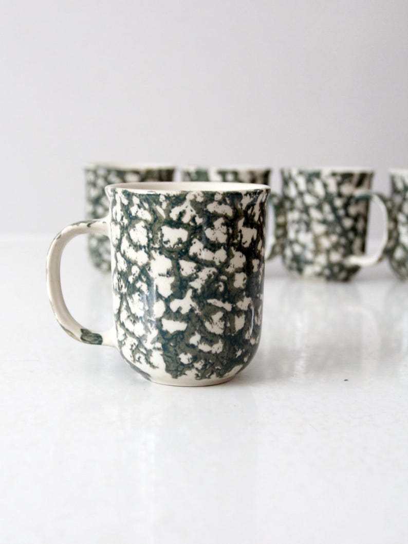 Vintage Folk Craft Green Spongeware Mugs Set of 5 Mugs - Etsy