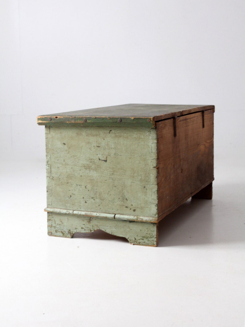 Antique Green Flat Top Wooden Trunk - Etsy