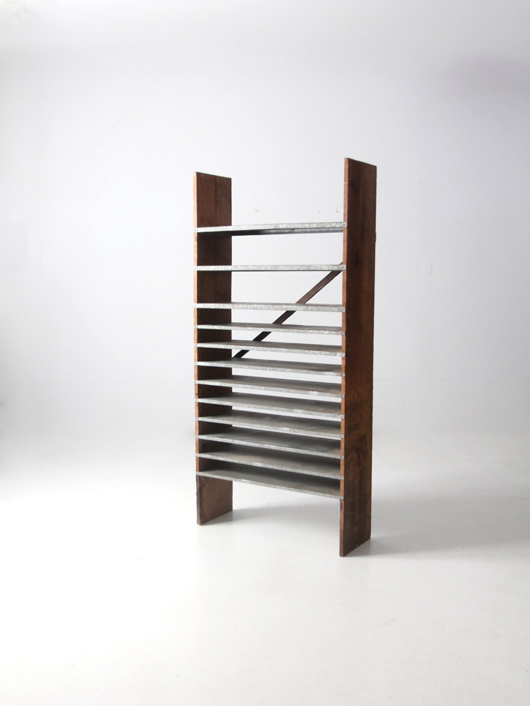 Vintage Wood & Galvanized Metal Shelf Rack - Etsy