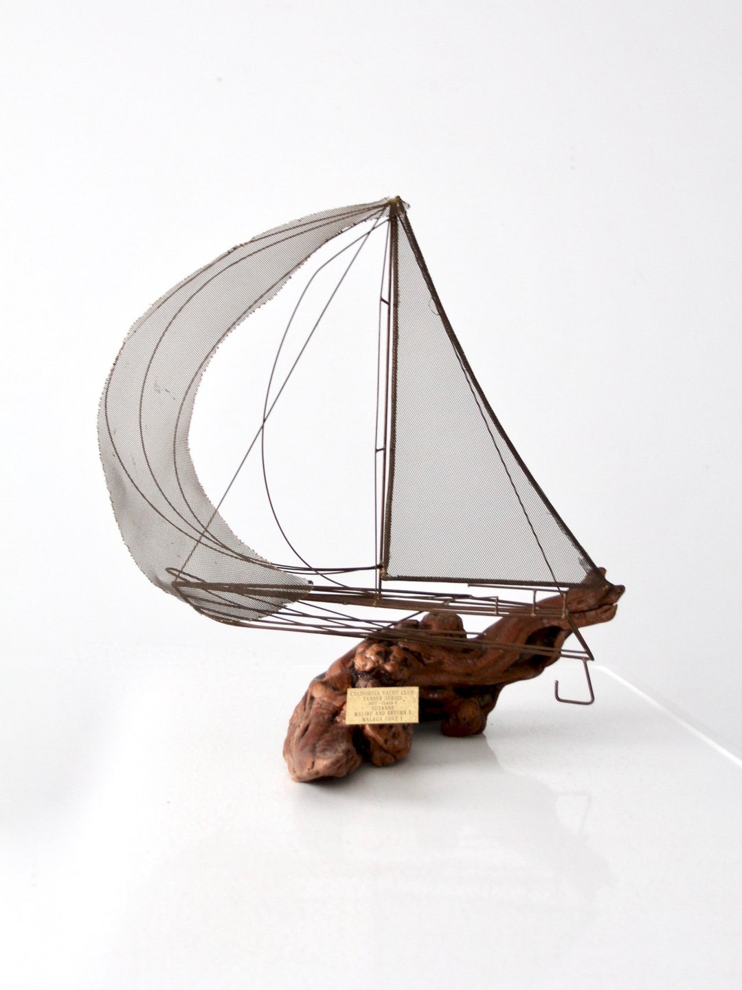 Vintage Brass Boat Sculpture With Driftwood, 1977 California Yacht Club ...