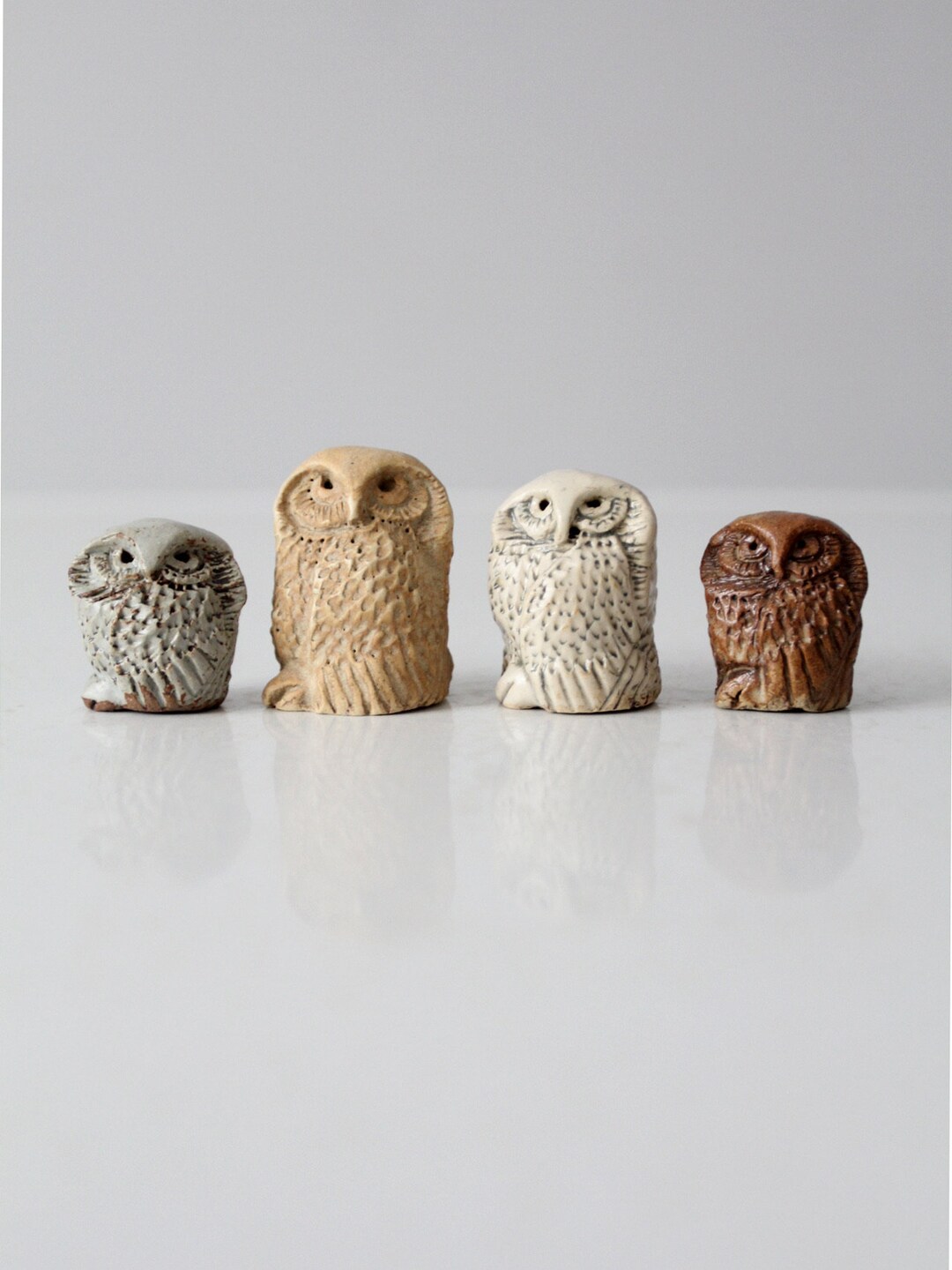 Vintage Studio Pottery Owl Figurines Set of 4 - Etsy