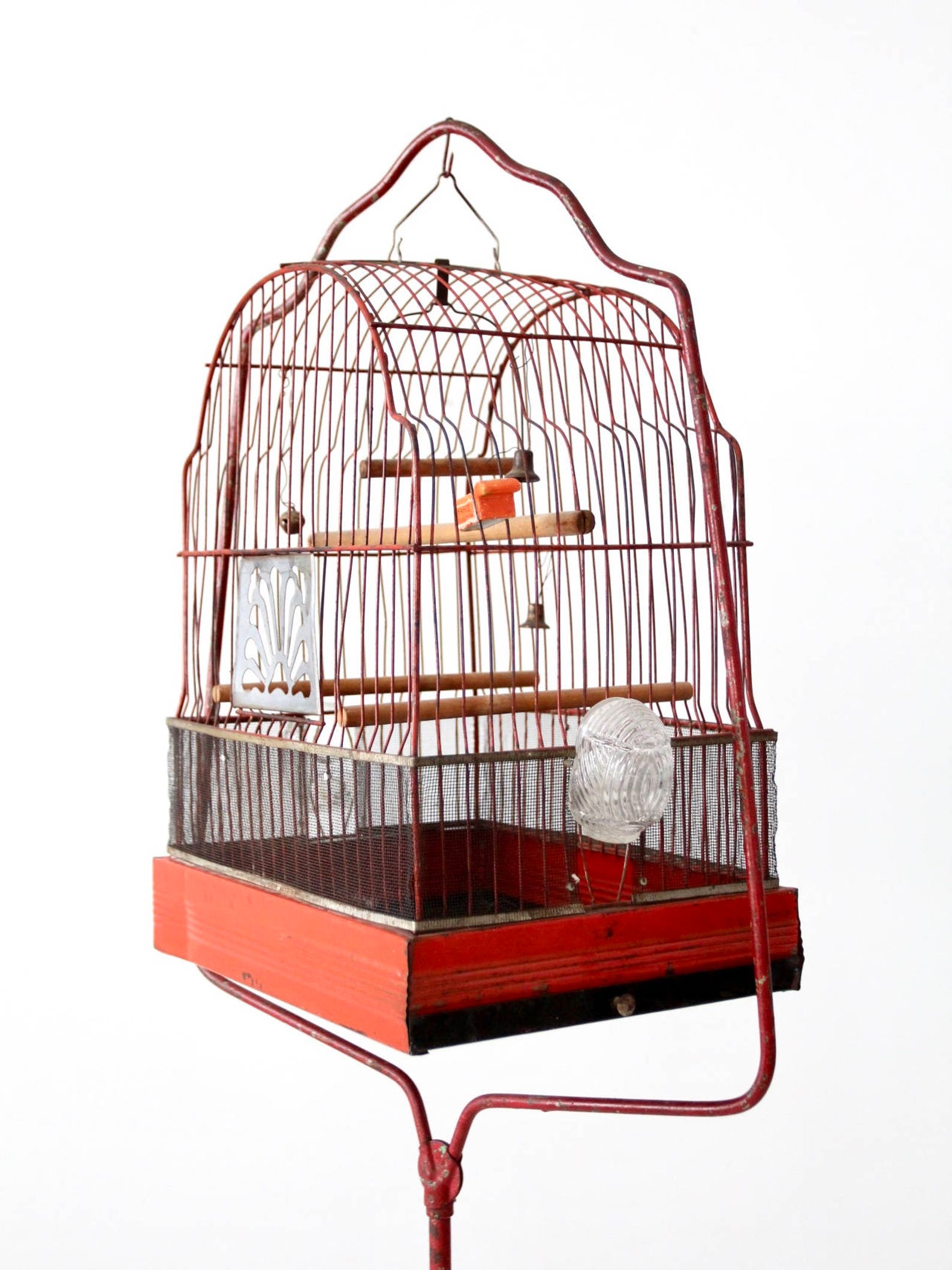 Antique Red Bird Cage on Stand Crown Bird Cage and Cast Iron | Etsy