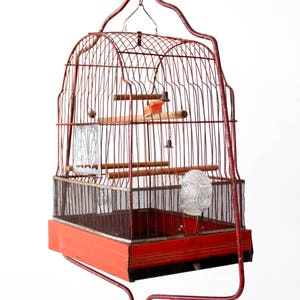 Antique Red Bird Cage on Stand, Crown Bird Cage and Cast Iron Stand - Etsy