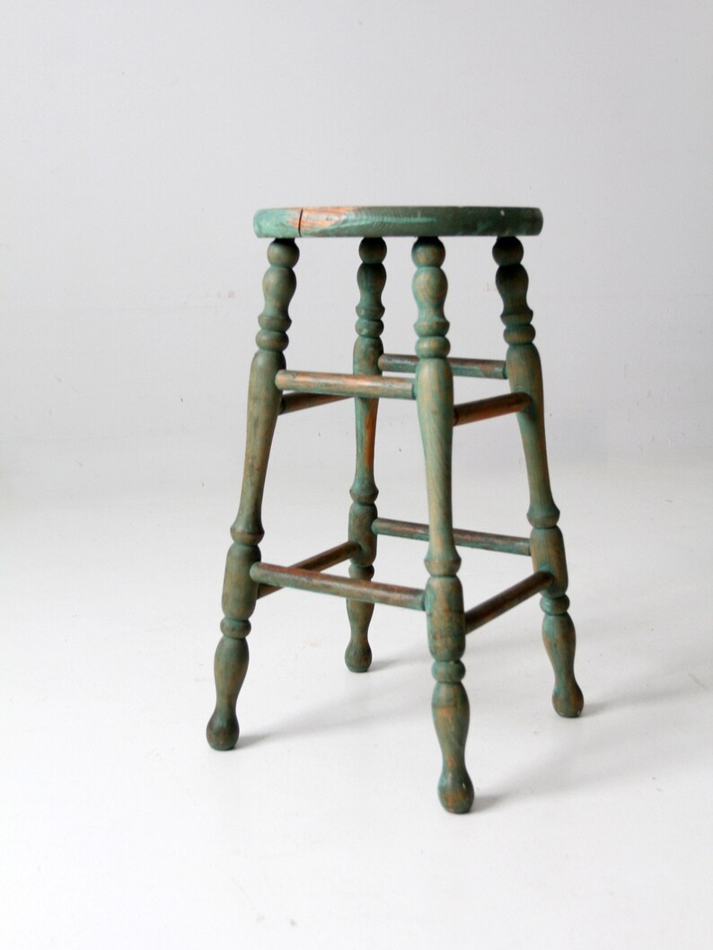 Vintage Green Turned Leg Stool - Etsy