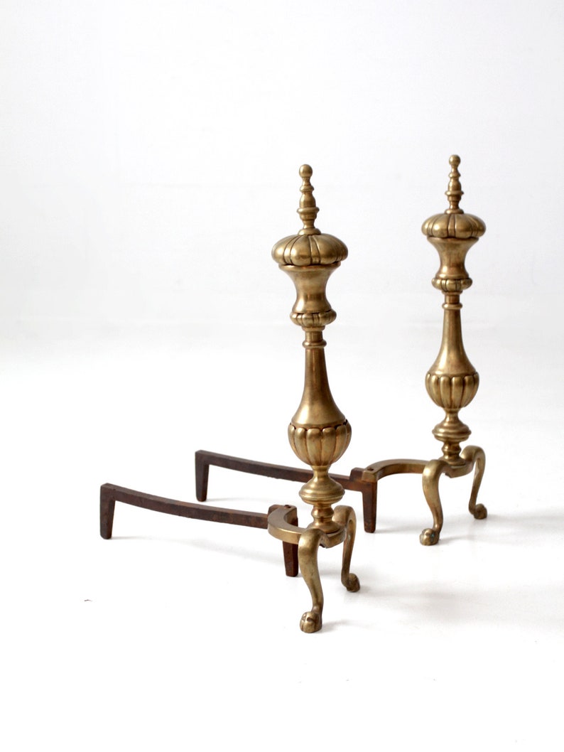 Antique Brass and Cast Iron Fireplace Andirons, Fire Dogs - Etsy