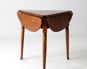 Vintage Wood Drop Leaf Butterfly End Table, Vintage Gated Leg Folding Table, Small Space Folding ...