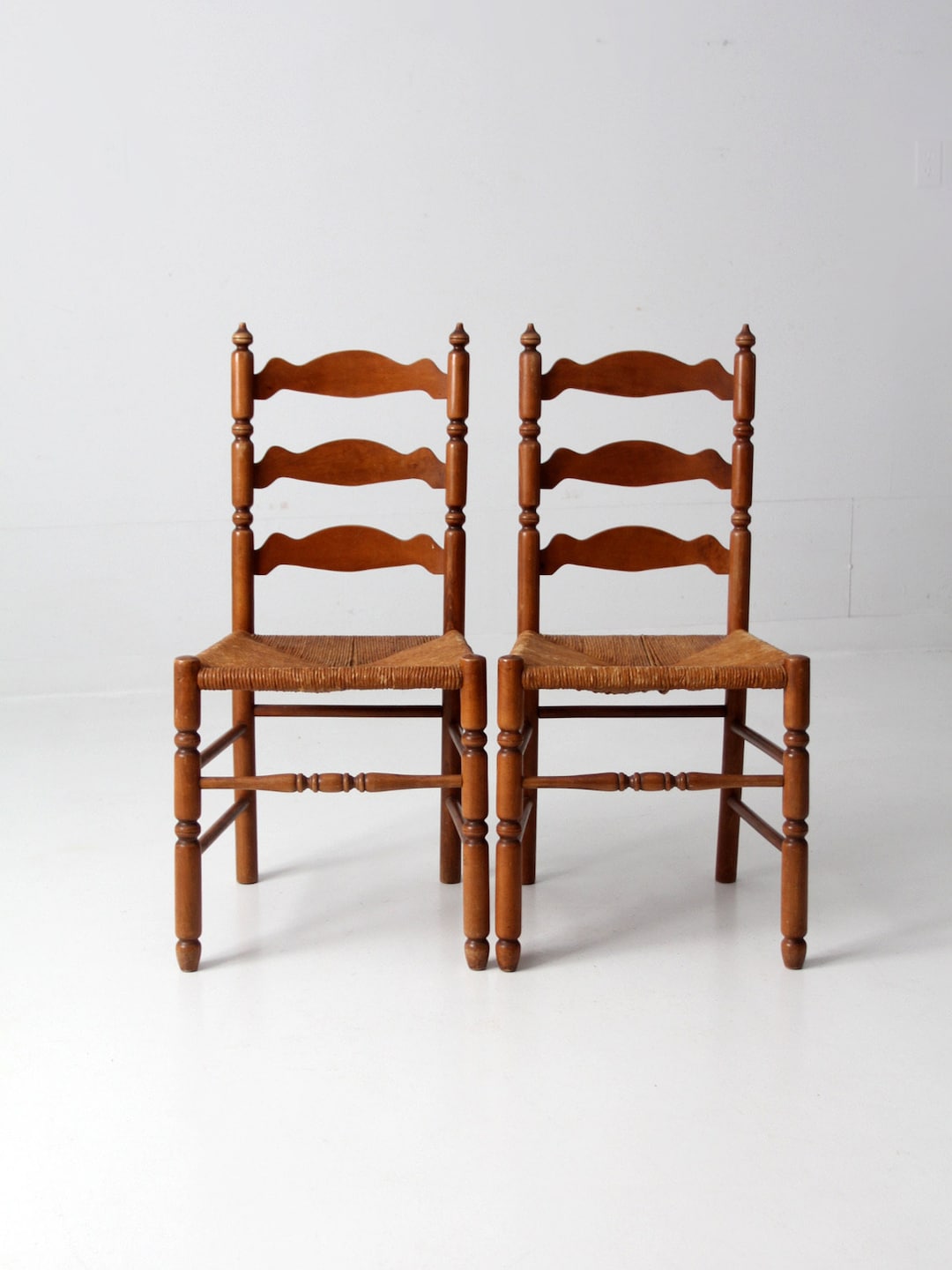 Antique Ladder Back Rush Seat Chairs Pair - Etsy
