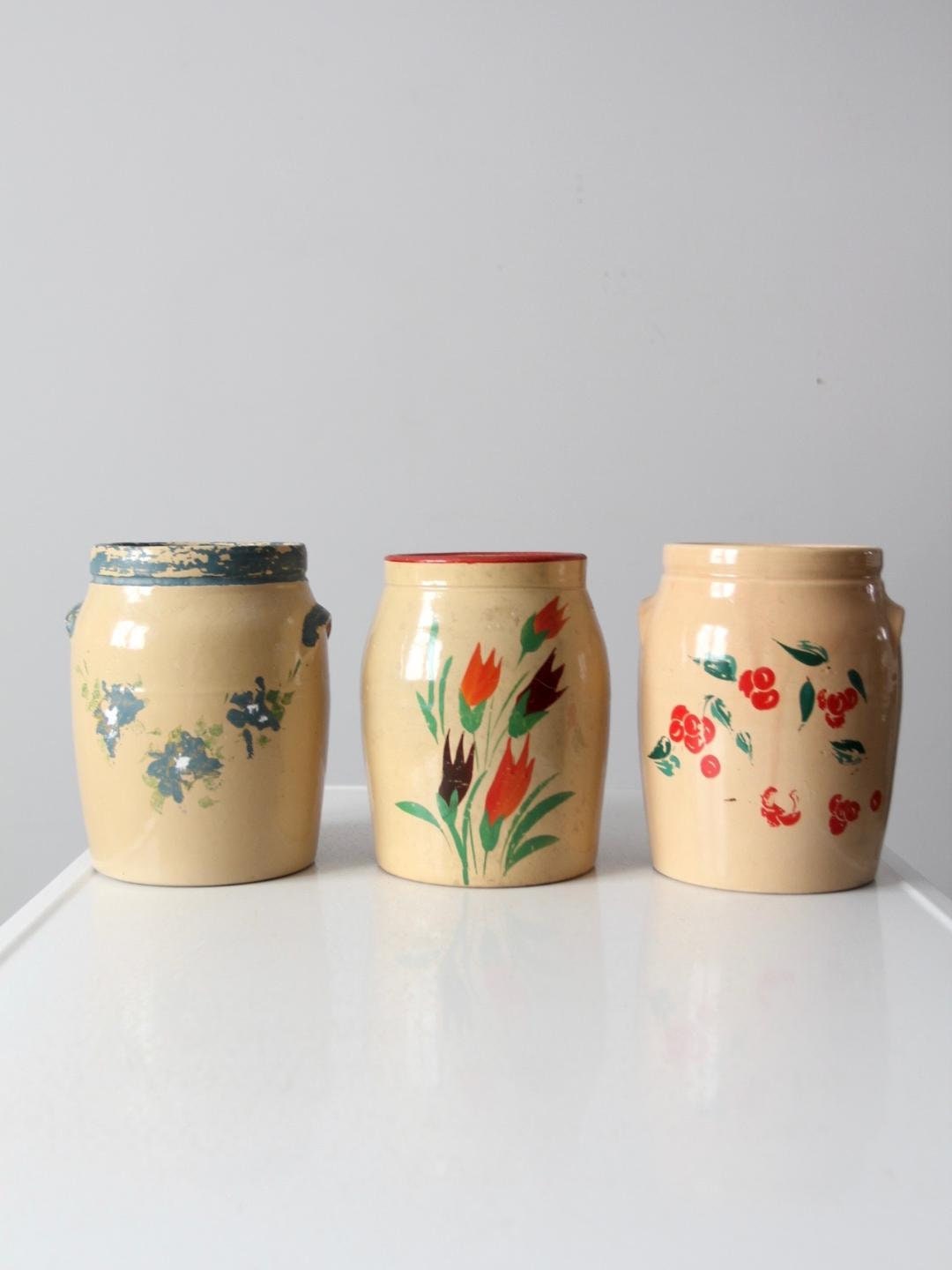 Vintage cookie jar collection set/3 hand-painted ceramic | Etsy