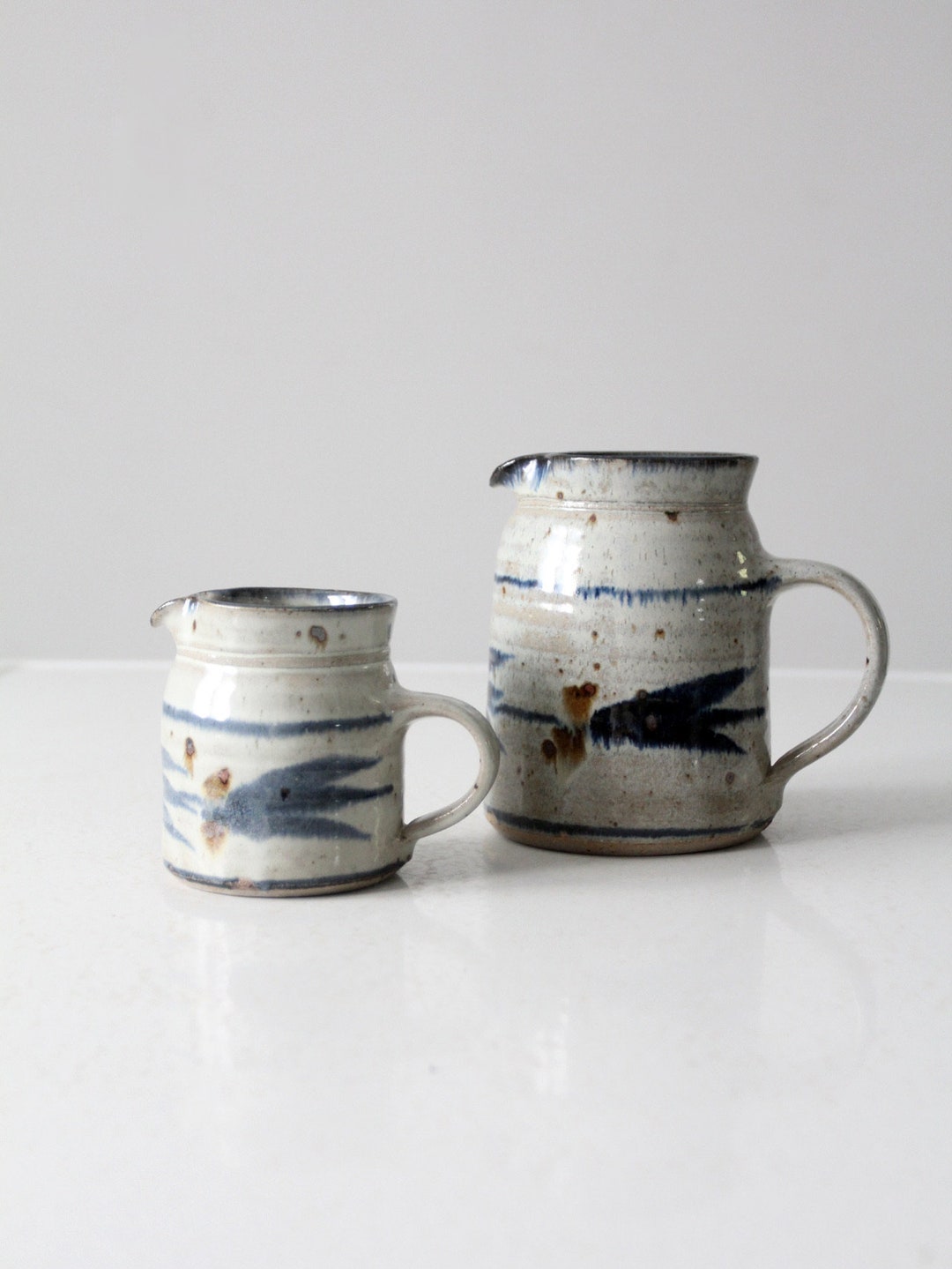 Vintage English Studio Pottery Pitcher Set of 2 - Etsy