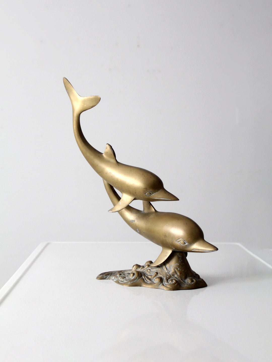 Mid Century Brass Dolphins Statue - Etsy