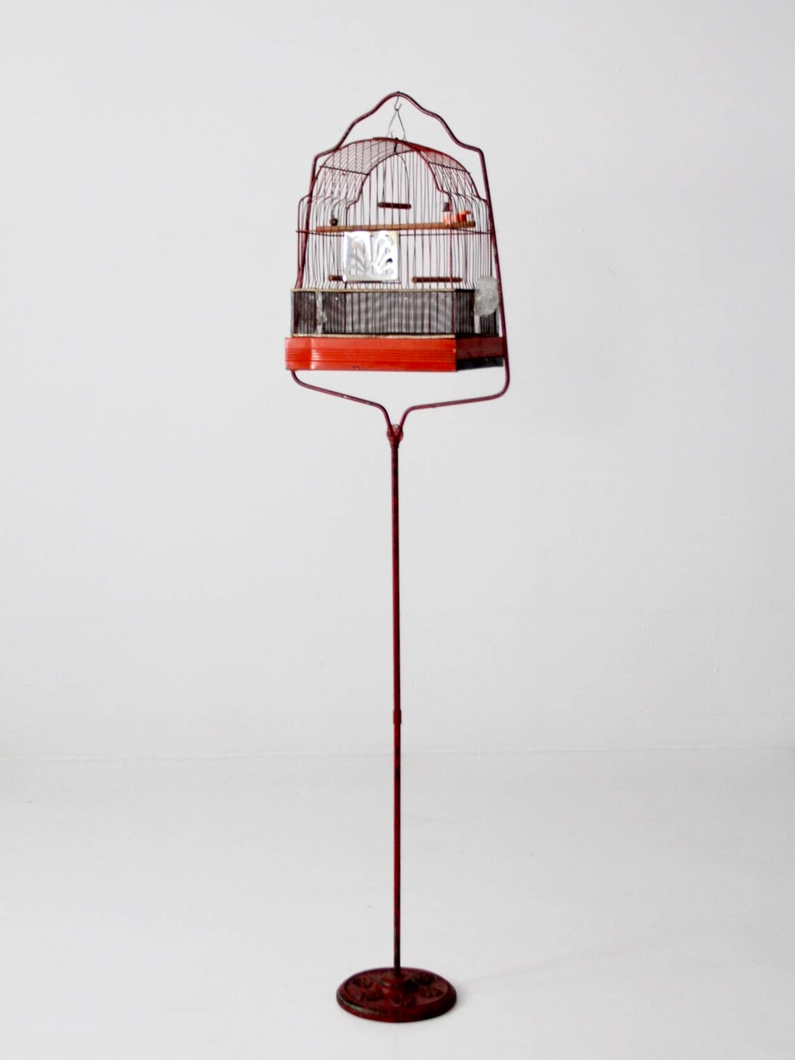 Antique Red Bird Cage on Stand Crown Bird Cage and Cast Iron - Etsy