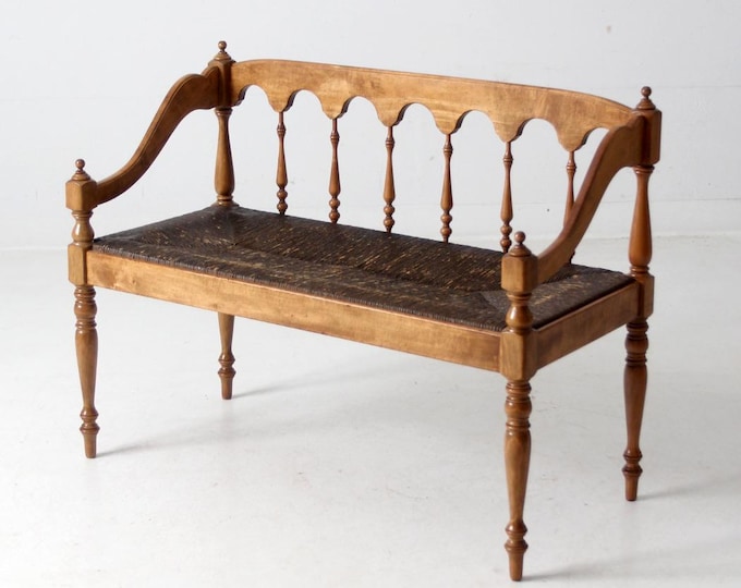 Antique Rush Seat Hall Bench - Etsy