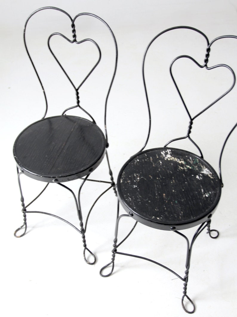 Pair Vintage Ice Cream Parlor Chairs Black Iron Cafe Bistro - Etsy