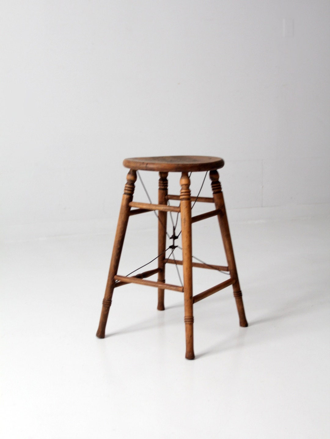 Antique Turned Leg Stool With Wire Bracing - Etsy