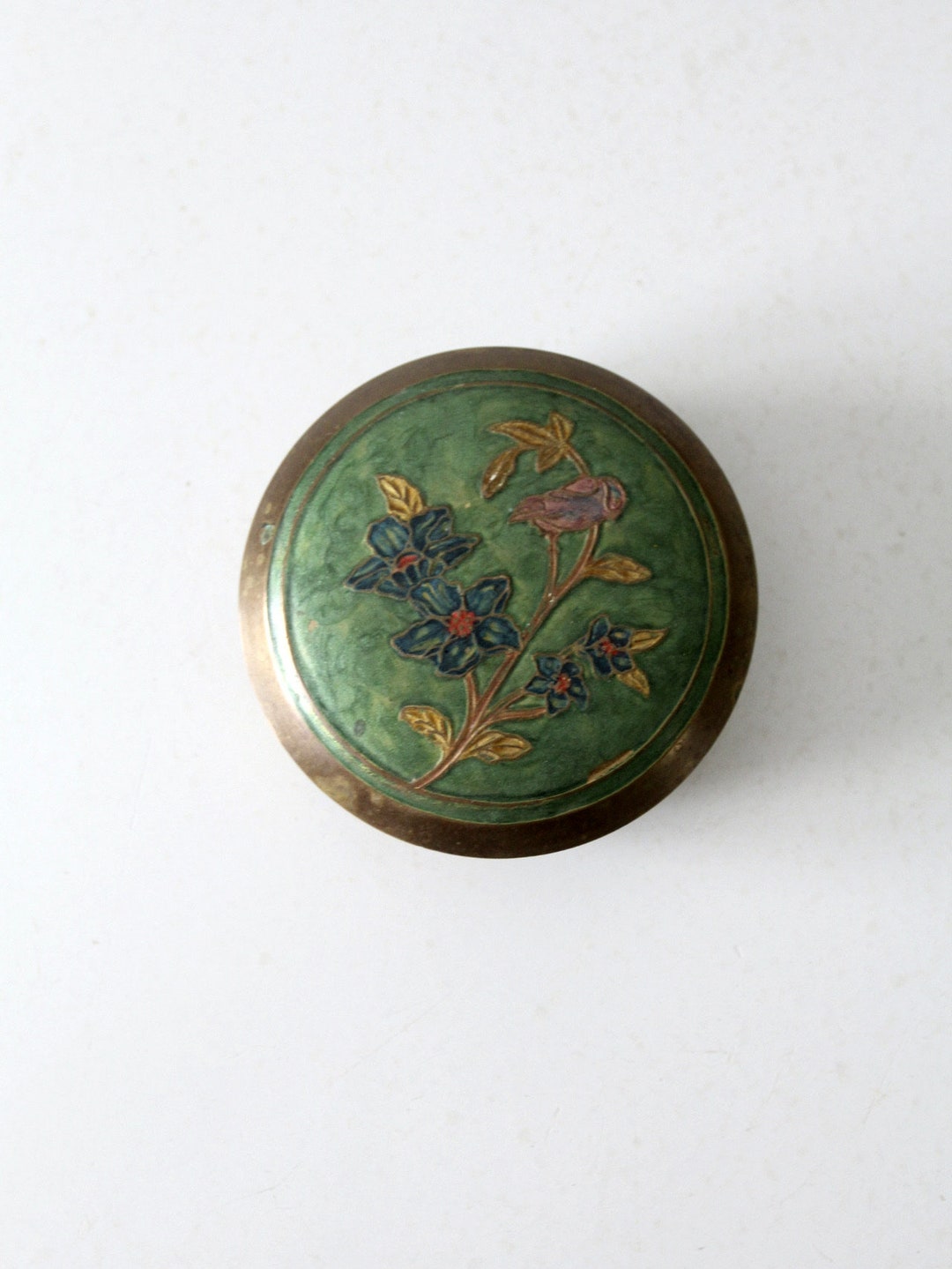 Vintage Painted Enamel Brass Box - Etsy