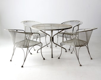 Vintage Patio Set Wire Mesh Outdoor Dining Table and Chairs French ...