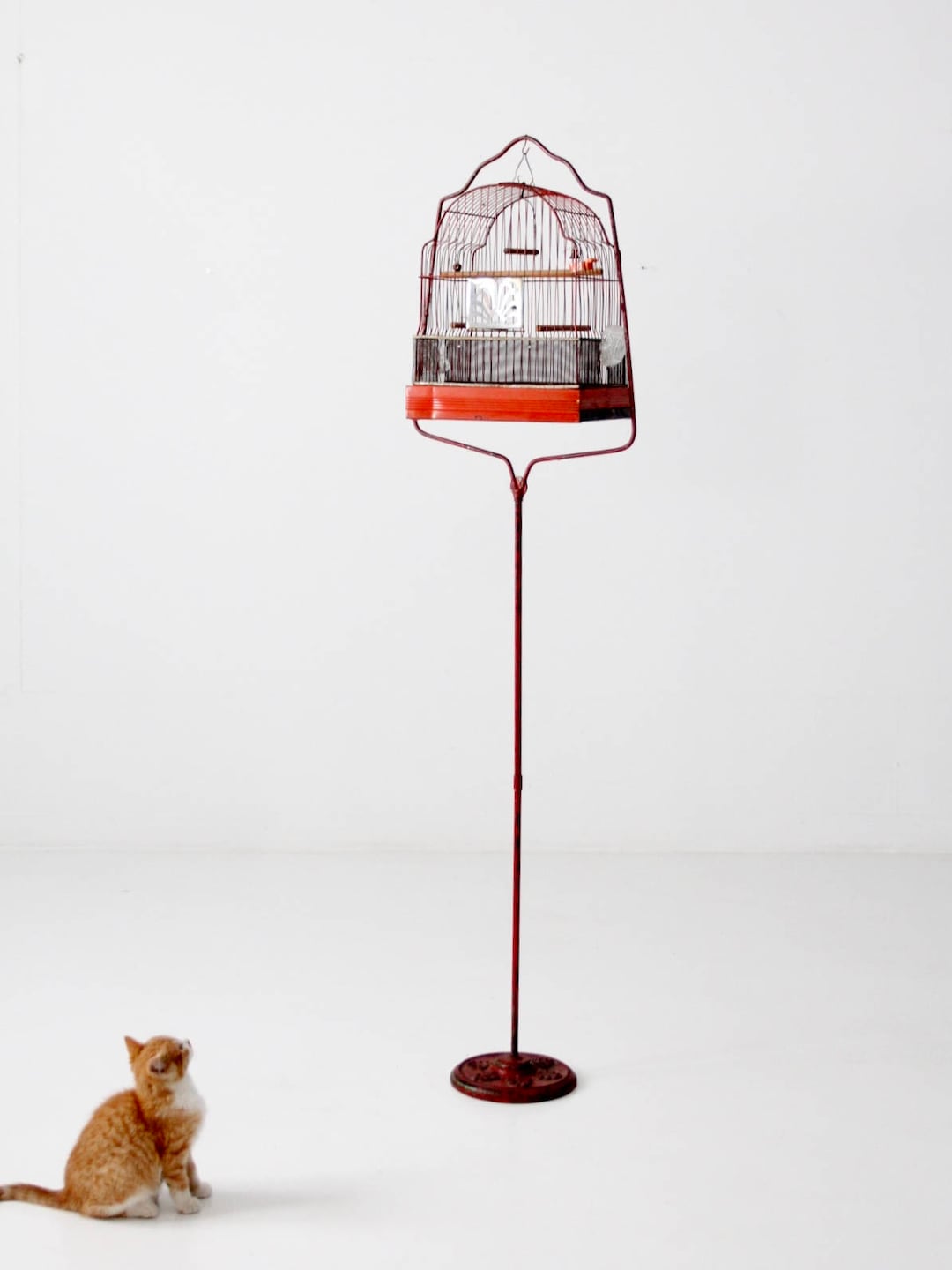 Antique Red Bird Cage on Stand, Crown Bird Cage and Cast Iron Stand - Etsy