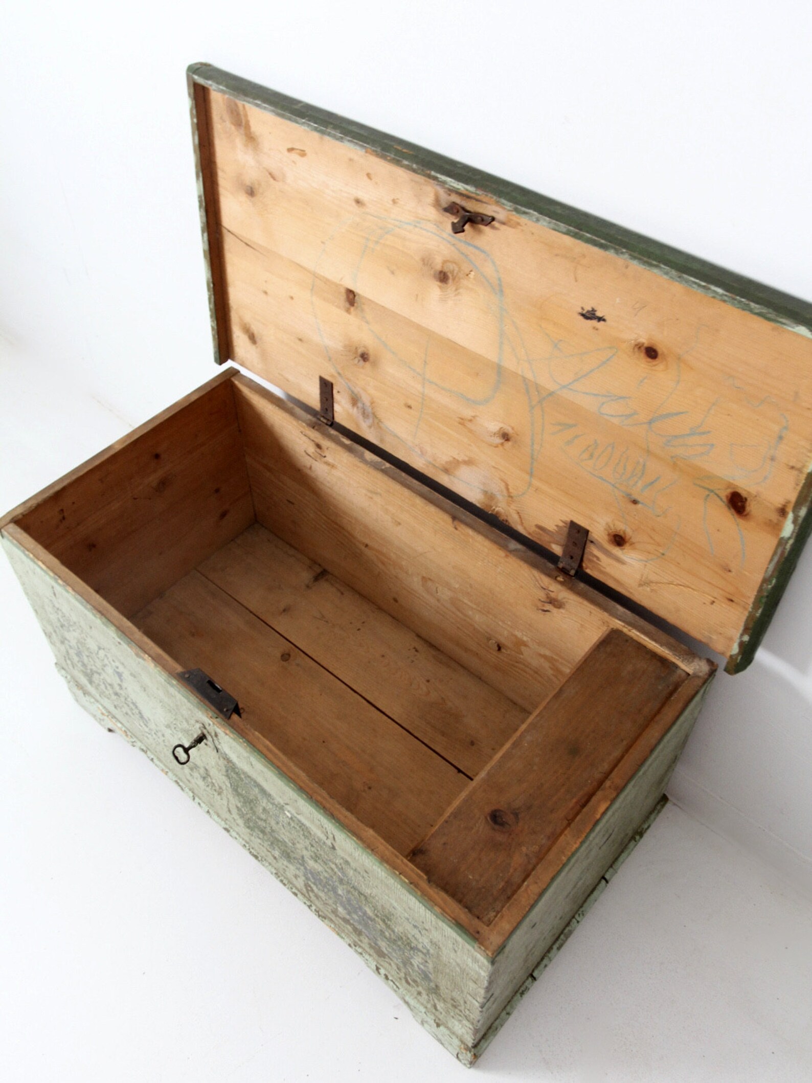 Antique Green Flat Top Wooden Trunk | Etsy