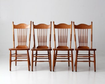 Solid Oak 4 Pressed Back Windsor Dining Chairs With Spindles Double ...