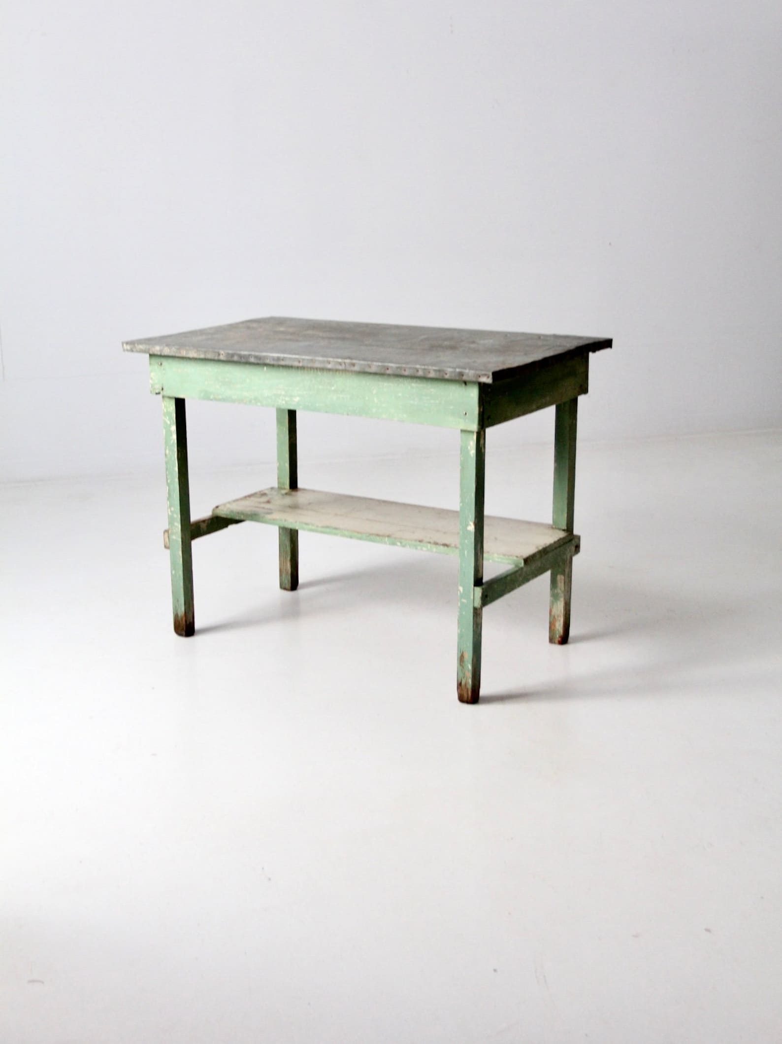 Antique Table With Galvanized Top Painted Farmhouse Table | Etsy