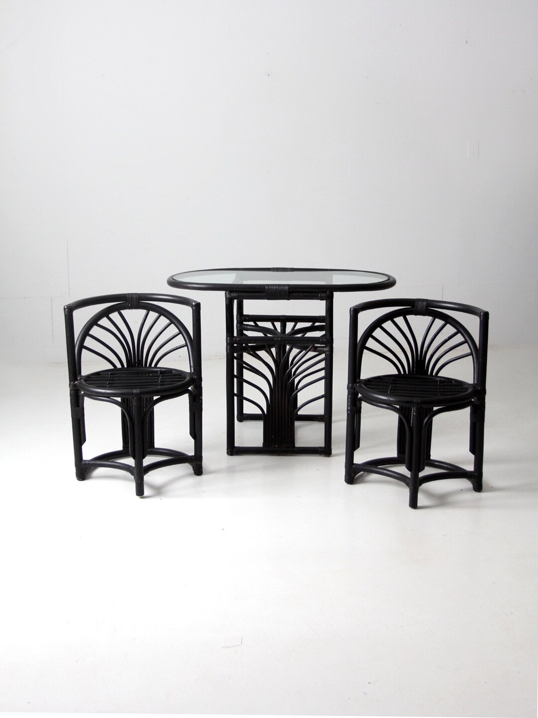 Mid-century Black Rattan Table and Chairs Set - Etsy