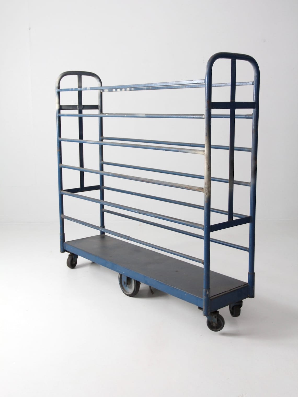 Vintage Industrial Cart Blue Metal Rolling Rack - Etsy