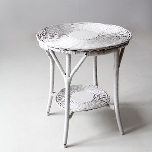 Antique White Wicker Side Table - Etsy