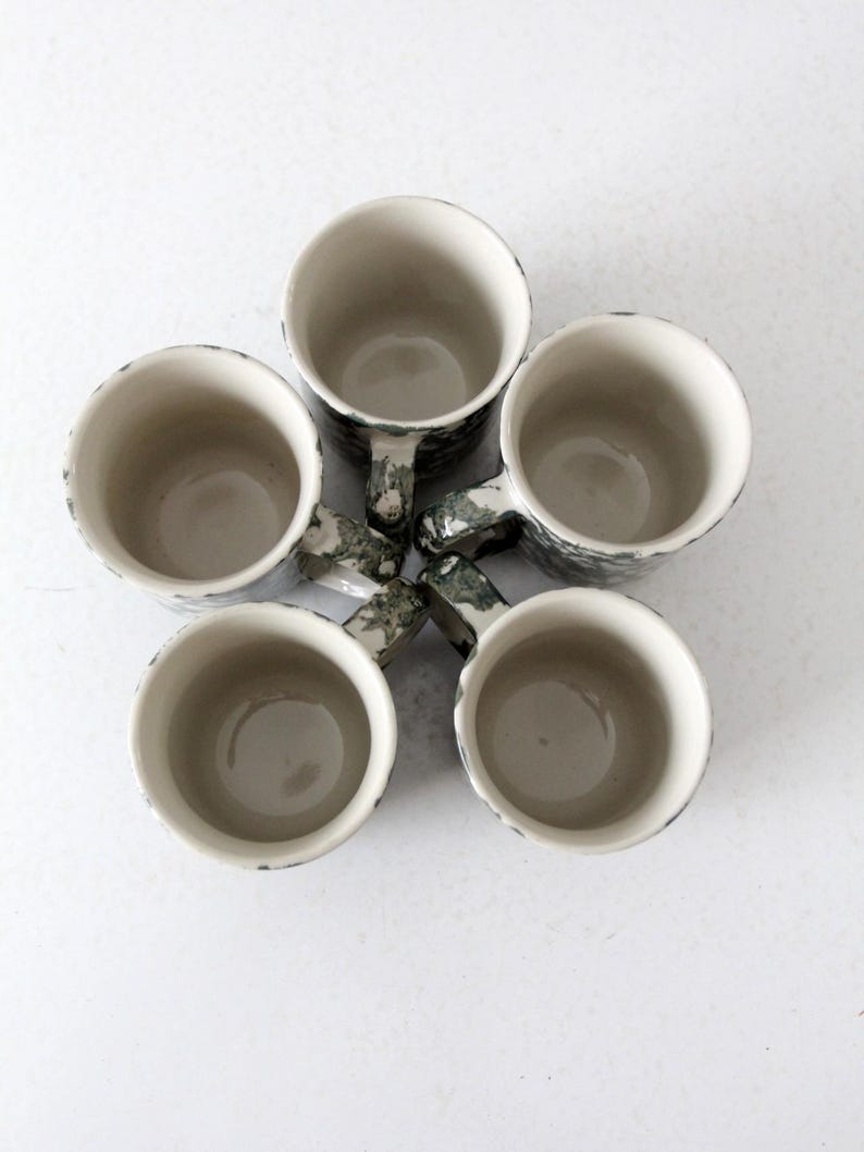 Vintage Folk Craft Green Spongeware Mugs Set of 5 Mugs - Etsy