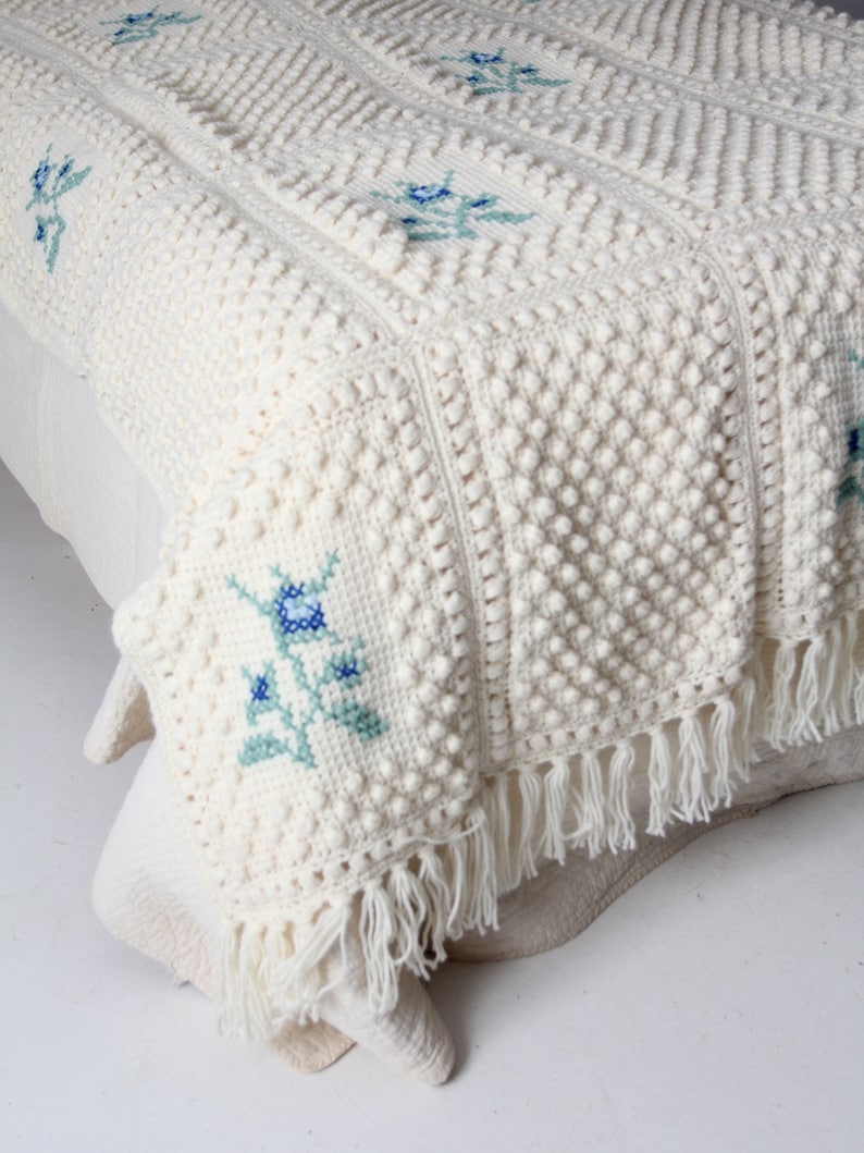 Vintage Bobble Knit Blanket - Etsy