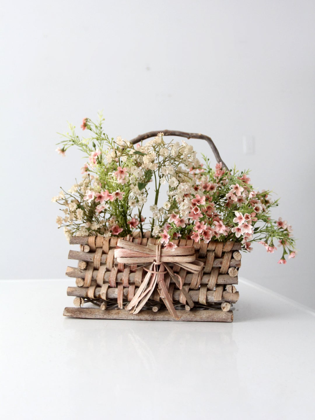 Vintage Adirondack Style Twig Basket With Bow - Etsy