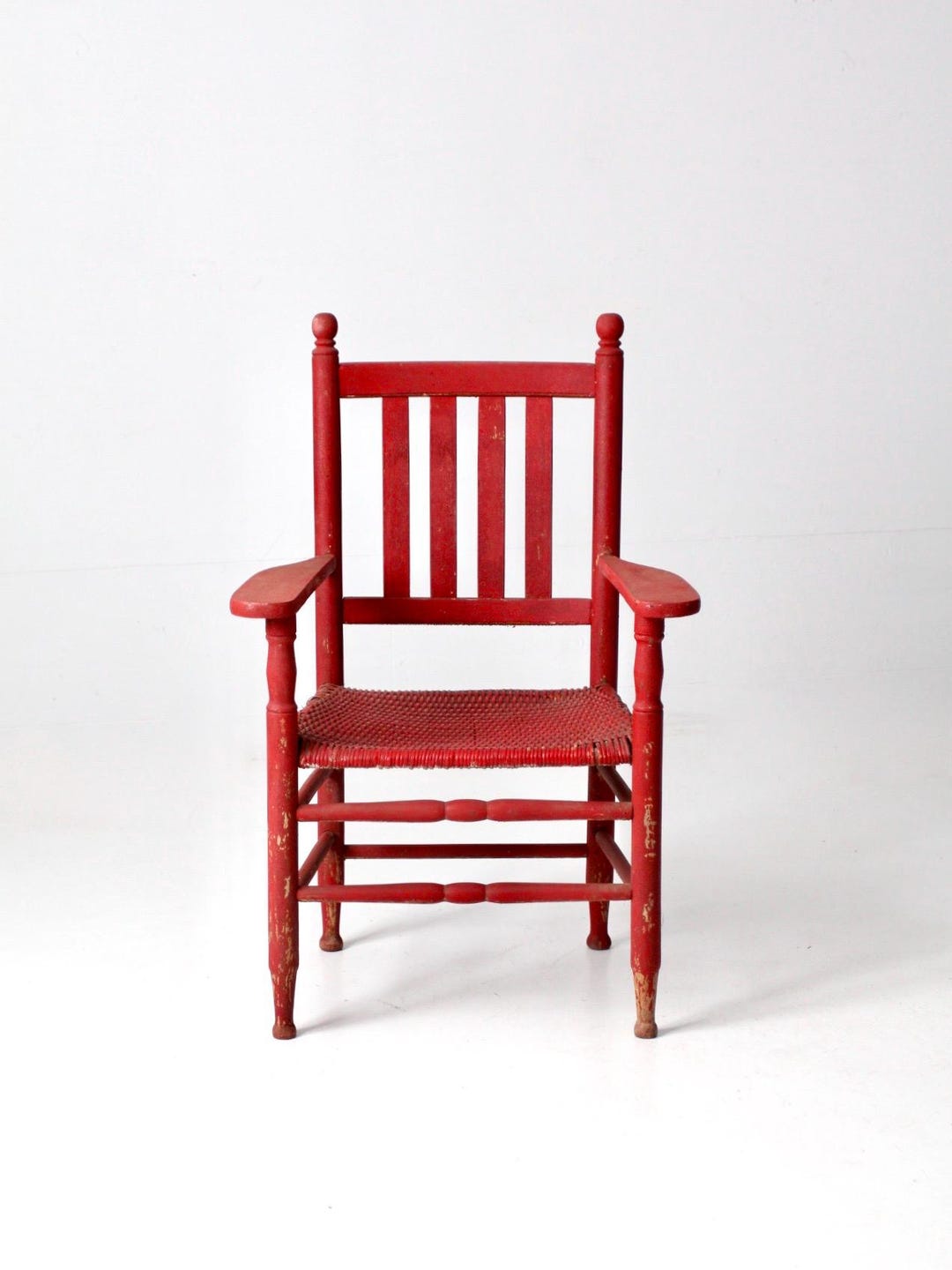 Antique Red Wicker Seat Arm Chair - Etsy