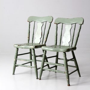 Antique Fiddle Back Chairs, Painted Wooden Chairs Pair - Etsy