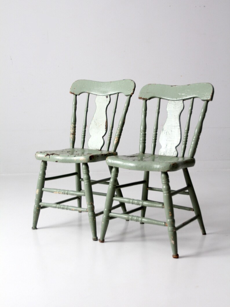 Antique Fiddle Back Chairs, Painted Wooden Chairs Pair - Etsy