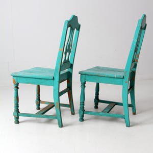 Vintage Turquoise Wooden Dining Chairs Pair - Etsy