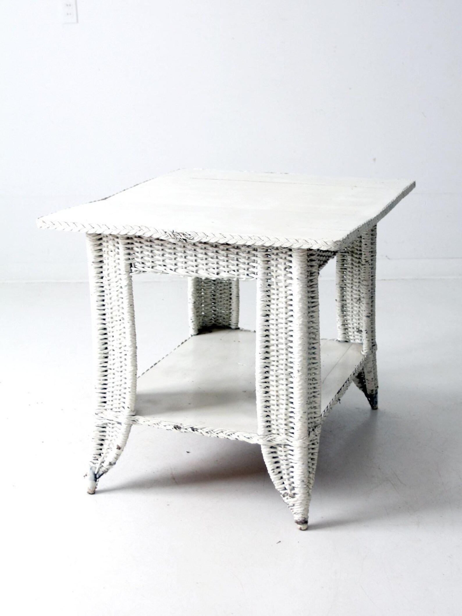Antique White Wicker Library Table - Etsy