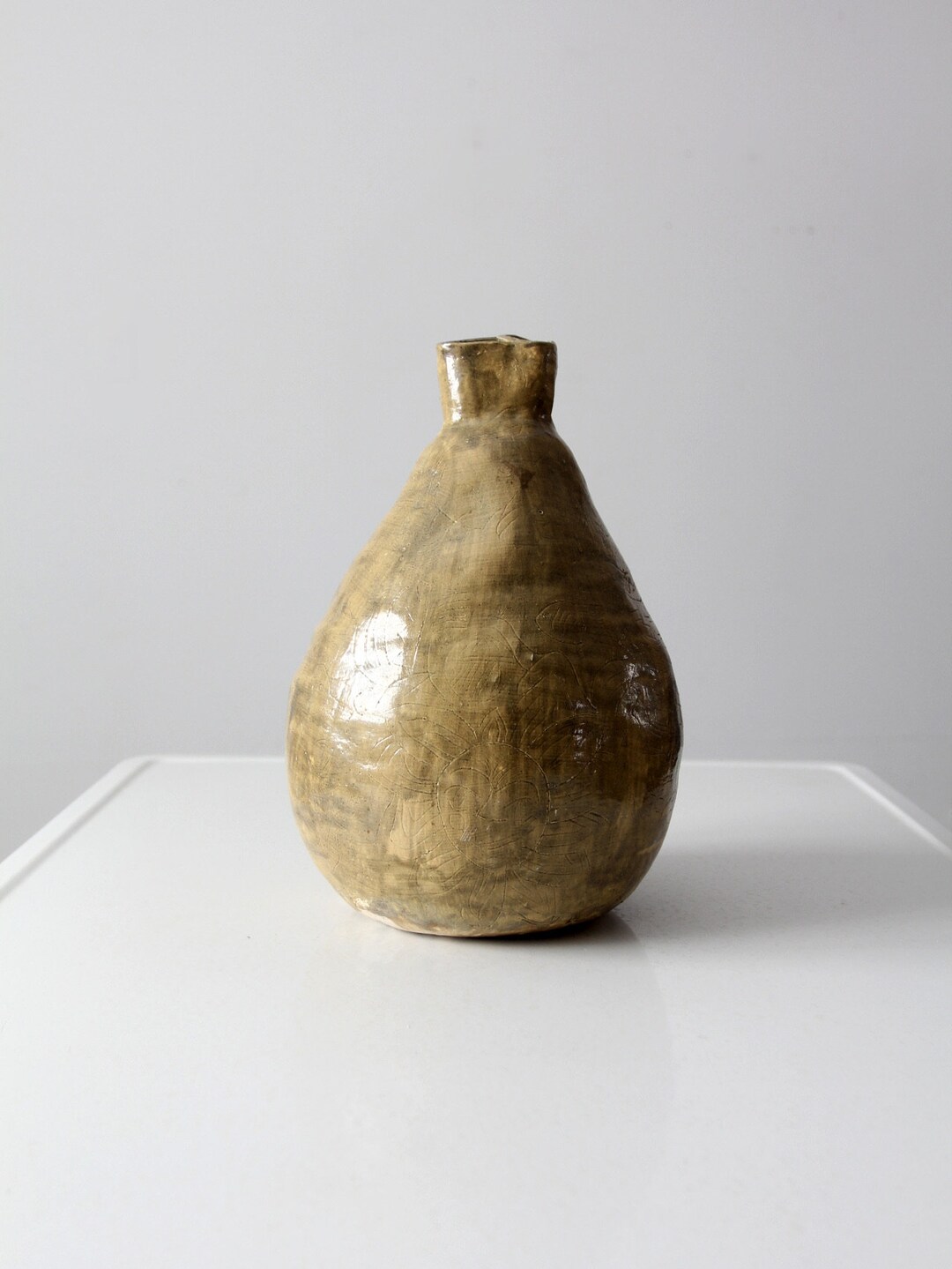 Vintage Large Free Form Etched Studio Pottery Vase - Etsy