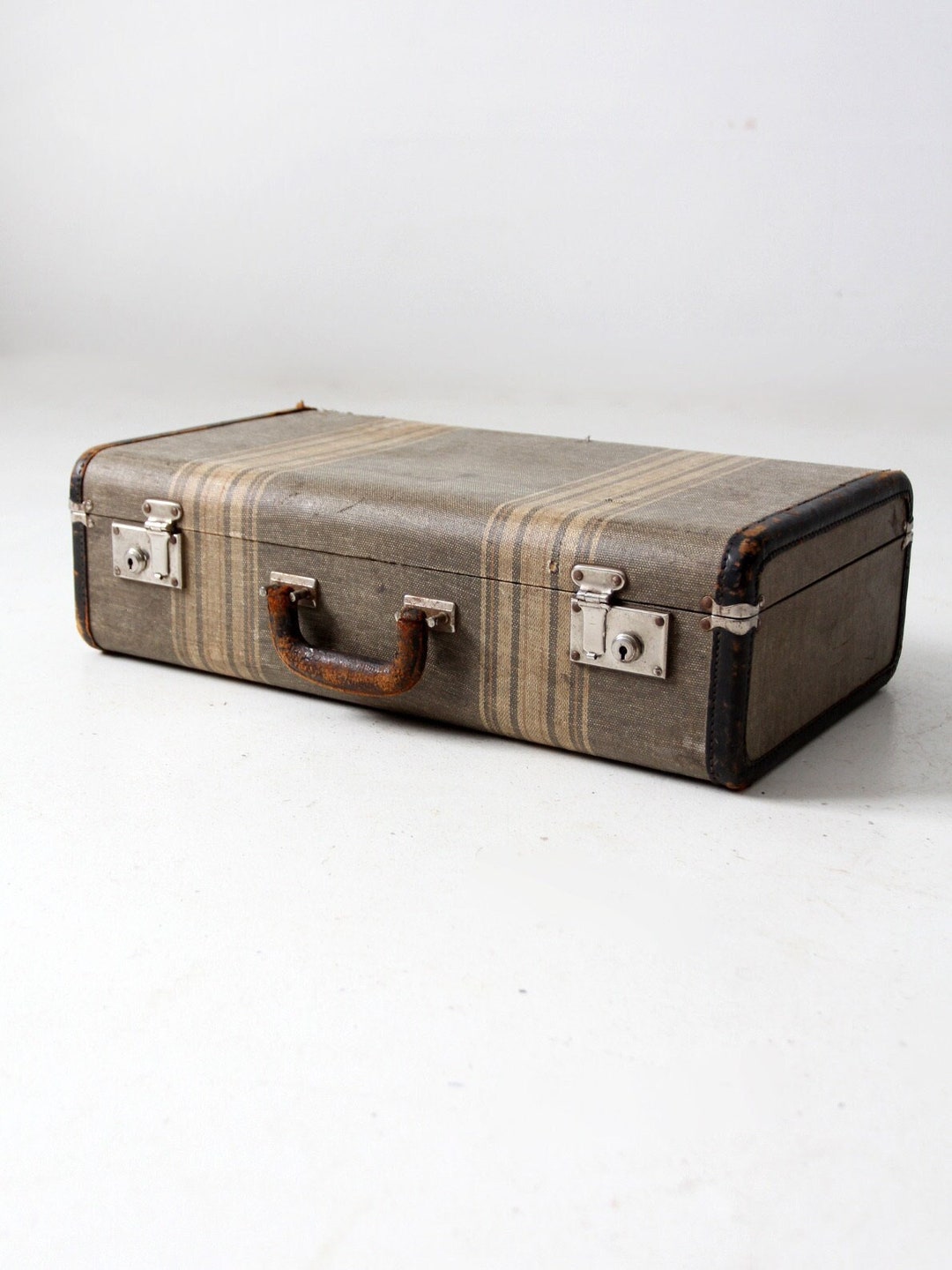 1930s Striped Canvas Suitcase - Etsy