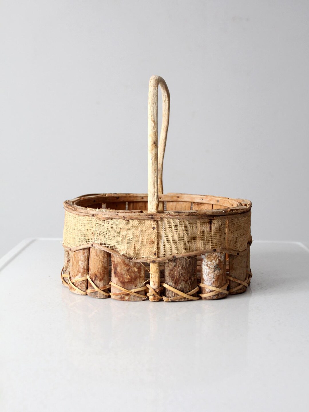 Vintage Rustic Wooden Splint Basket - Etsy