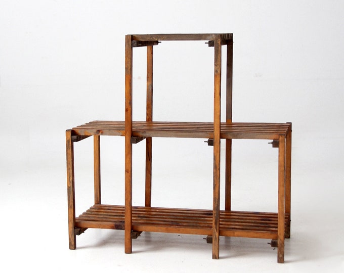 Vintage Tiered Slat Wood Plant Stand - Etsy
