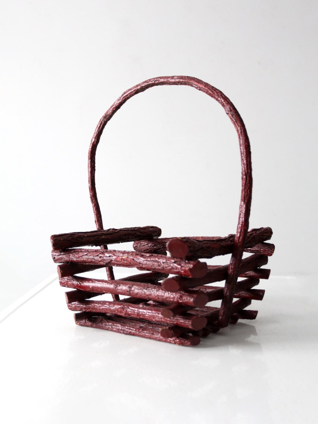 Vintage Rustic Painted Twig Basket - Etsy