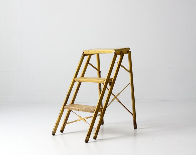 Vintage Yellow Folding Ladder, 50s Metal Step Stool - Etsy