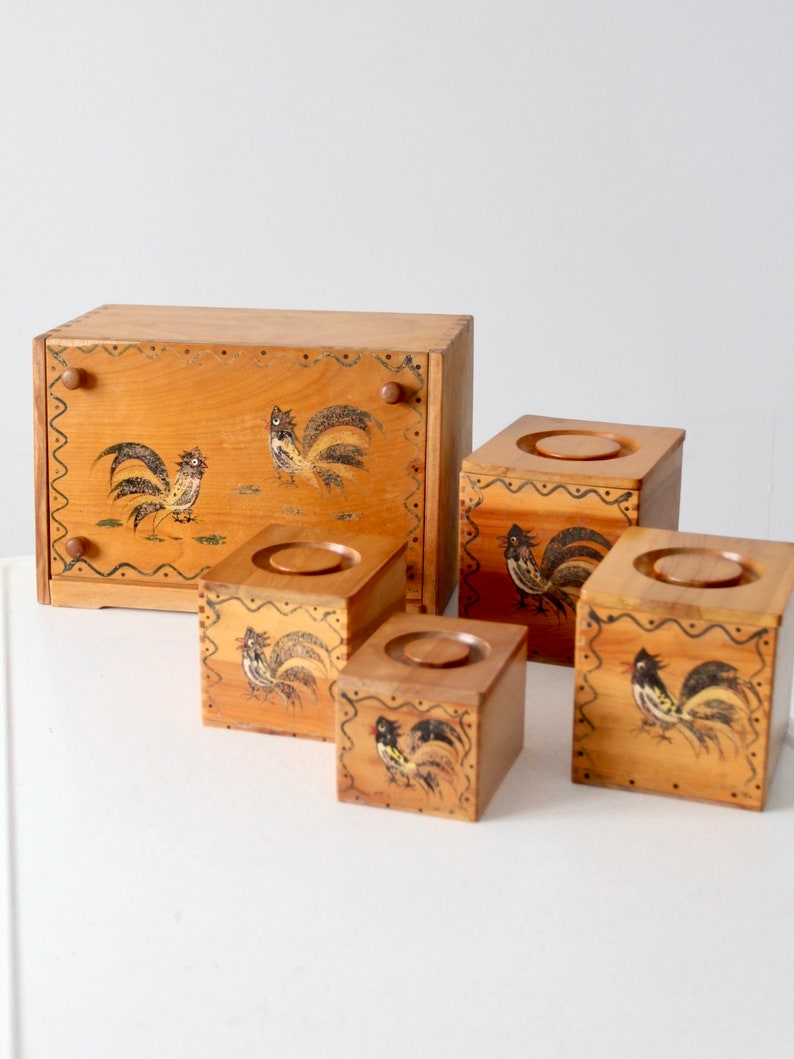 Mid-century Rooster Kitchen Canisters and Bread Box Set, Woodpecker ...