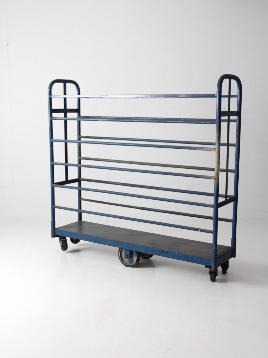 Vintage Industrial Cart Blue Metal Rolling Rack - Etsy