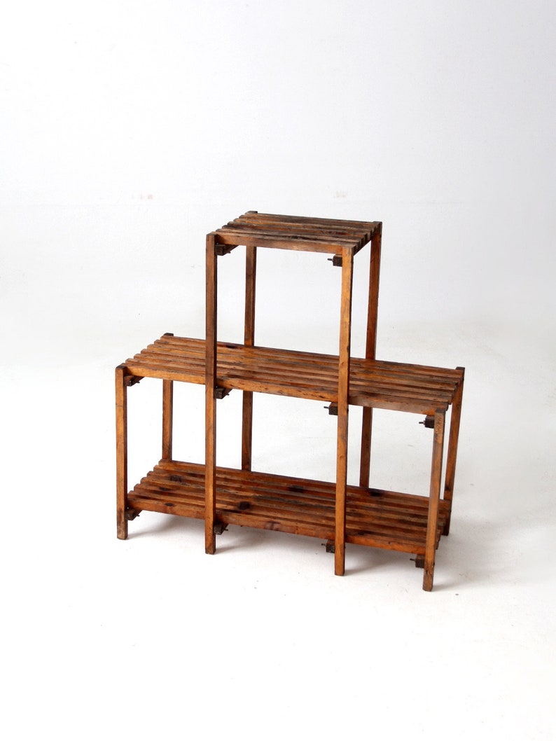 Vintage Tiered Slat Wood Plant Stand - Etsy