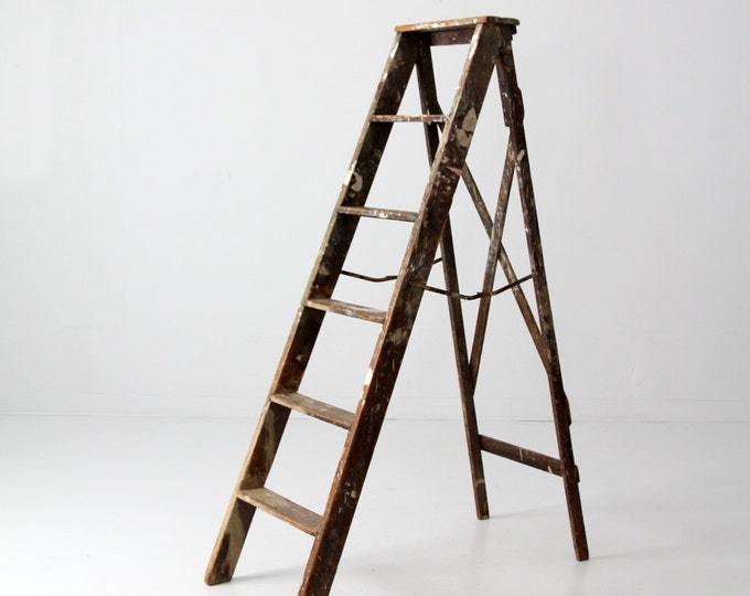 Vintage Painter's Ladder, 5.5 Ft Ladder, Wooden Folding Ladder - Etsy
