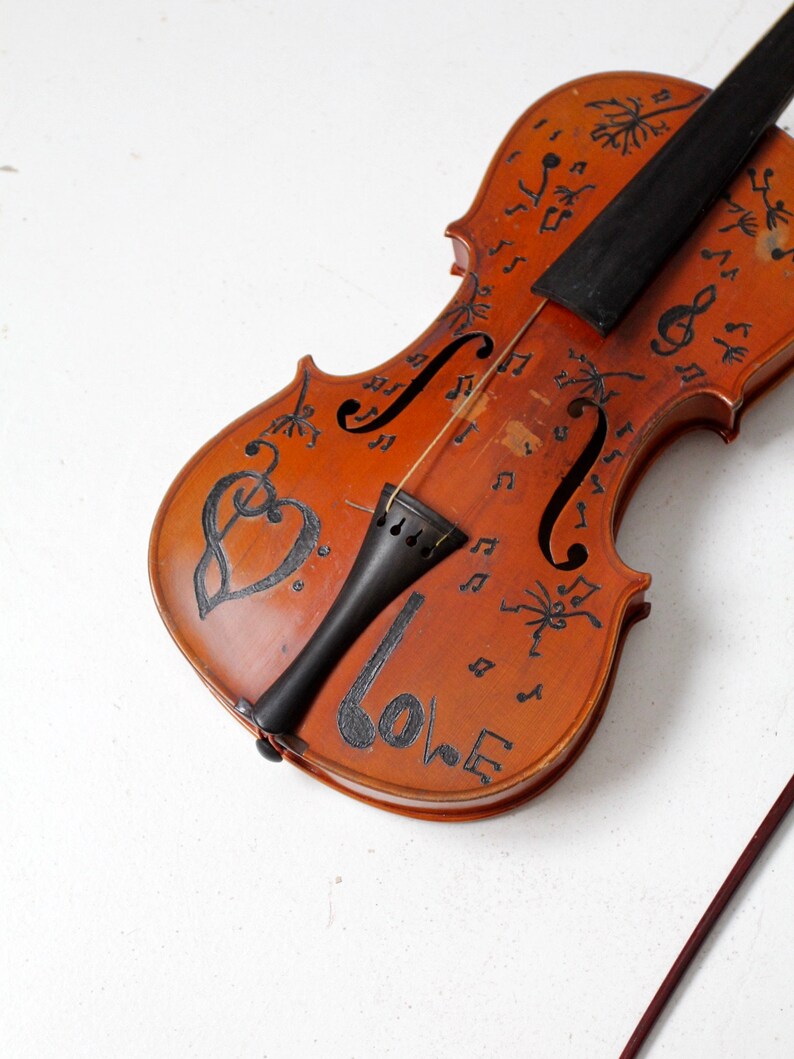 Vintage Carved Violin Boho Hippie Music Love Instrument | Etsy