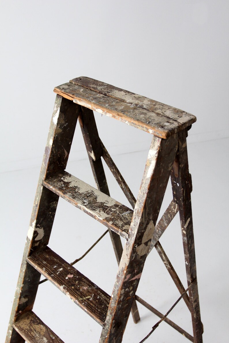 Vintage Painter's Ladder 5.5 Ft Ladder Wooden Folding | Etsy