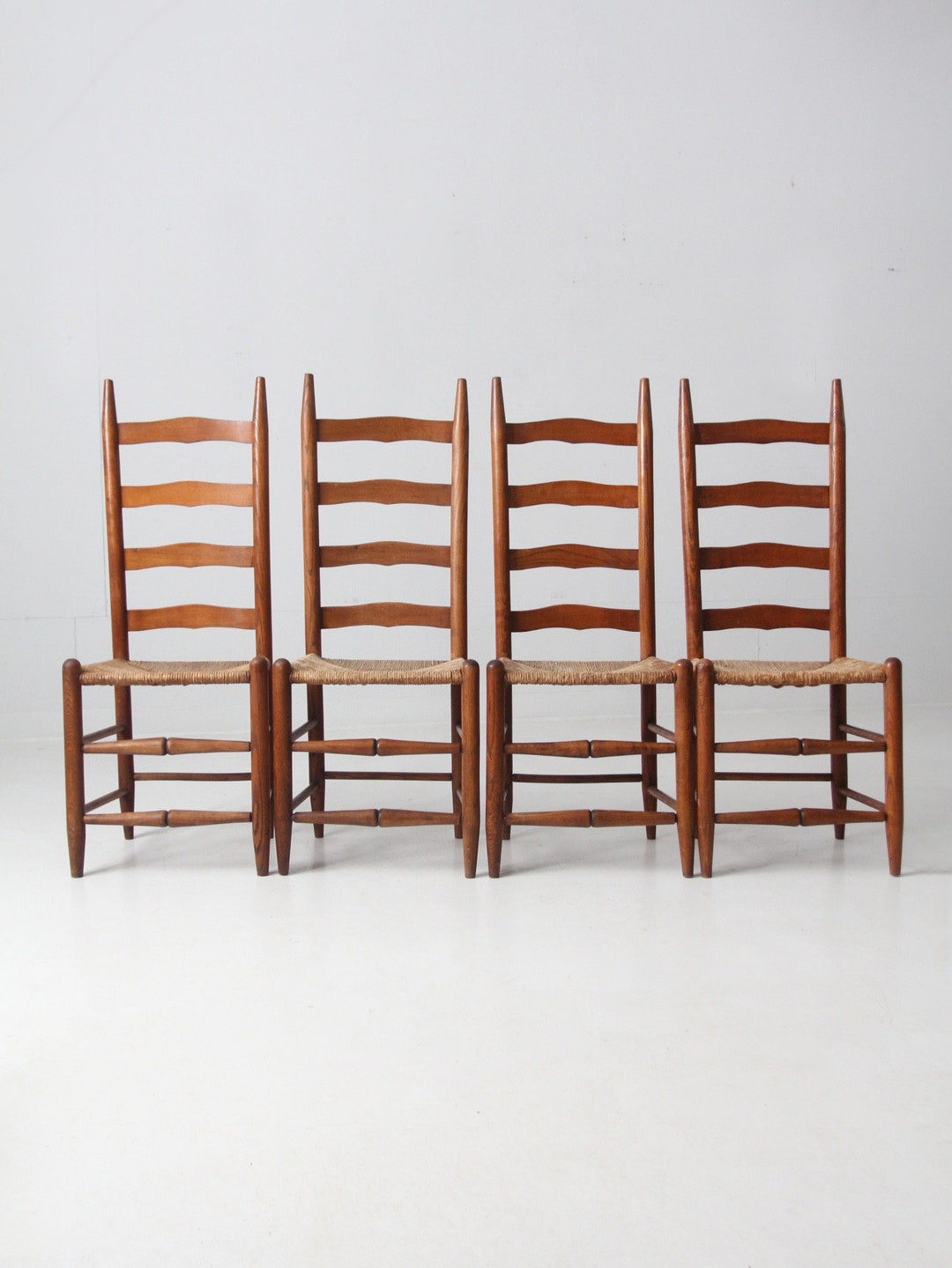 Vintage Ladder Back Chairs With Rush Seat, Set of 4 Dining Chairs - Etsy